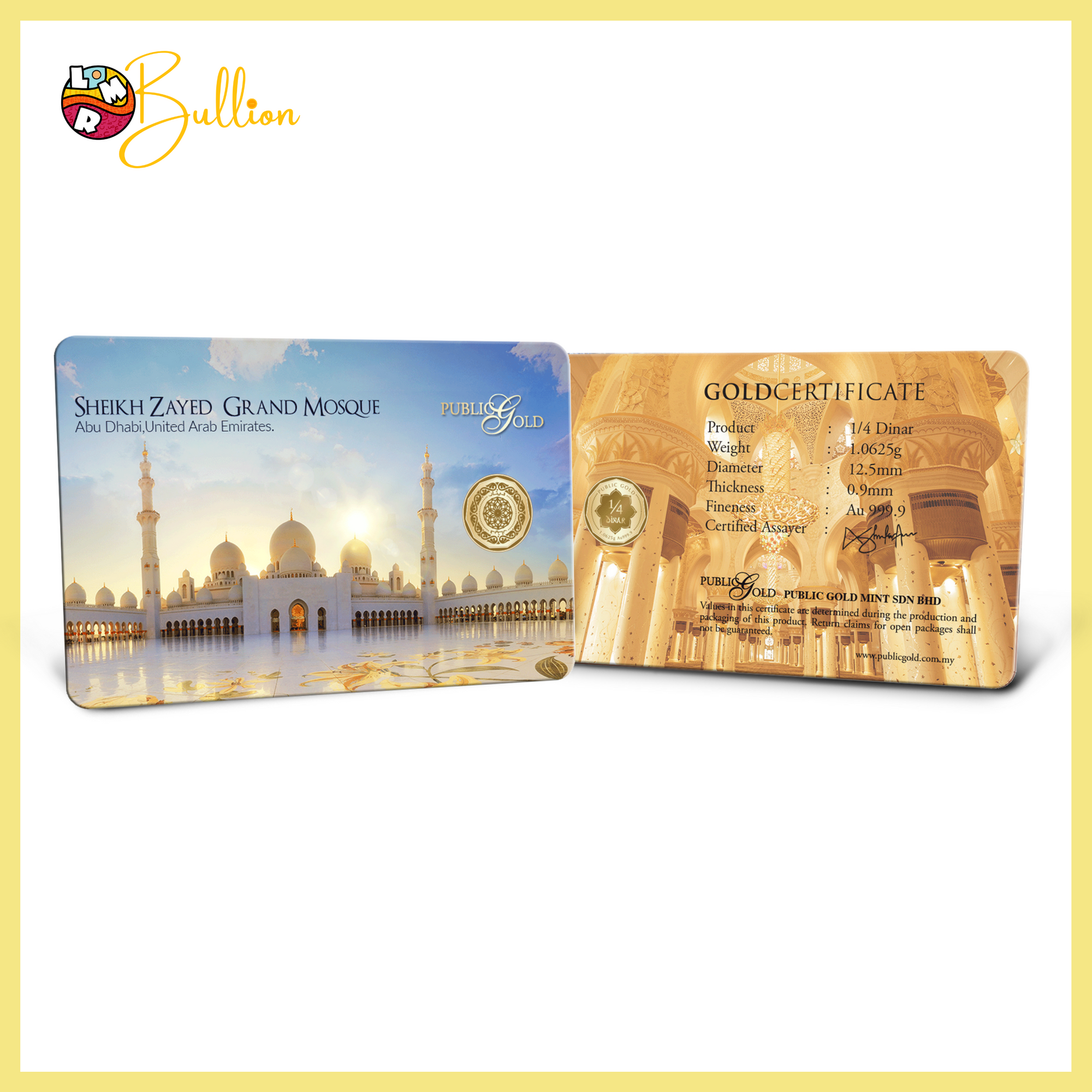 1/4 Dinar 1.0625g PG - Sheikh Zayed Grand Mosque (Au999.9) – LMR Bullion