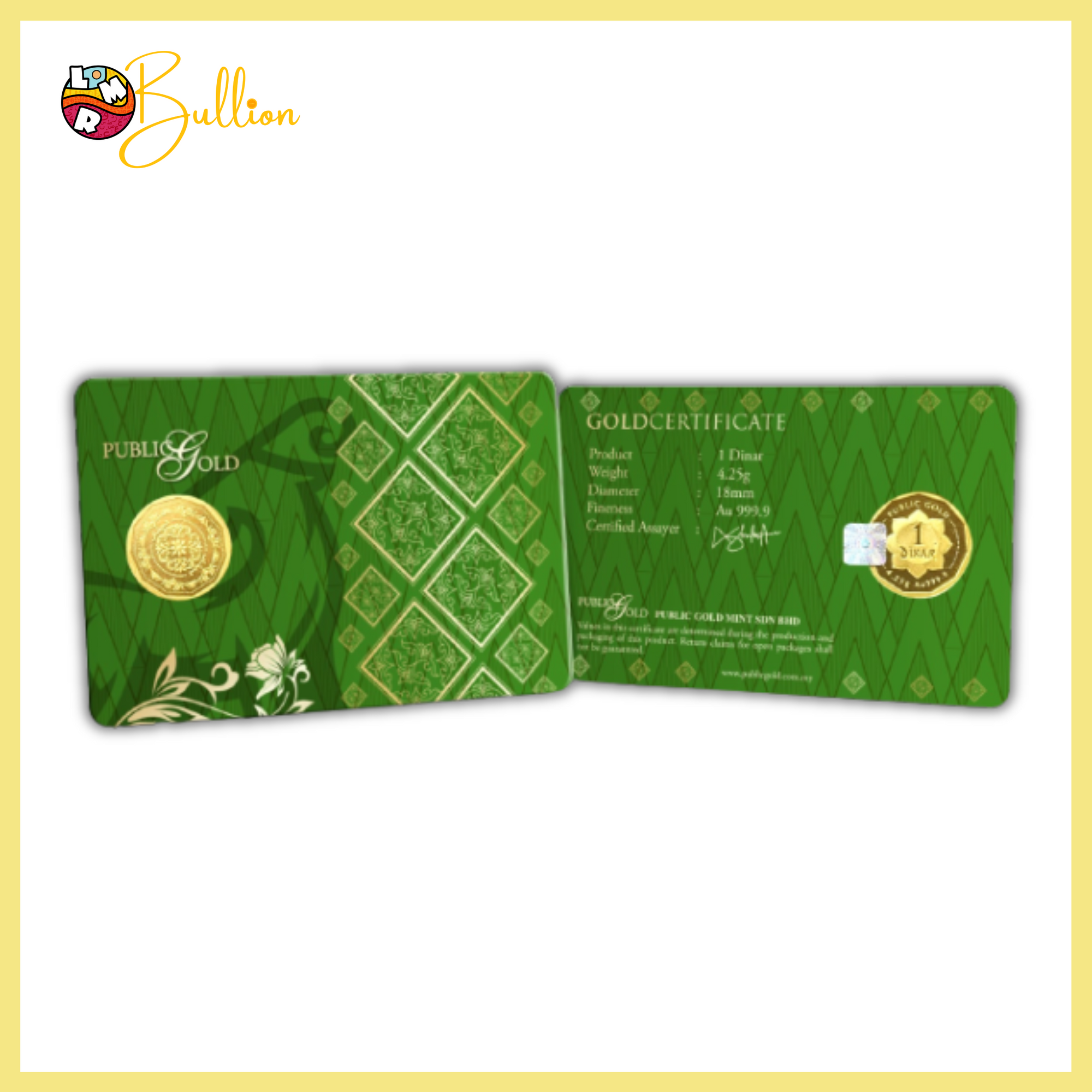 1 Dinar 4.25g PG - Card (Au999.9) – LMR Bullion