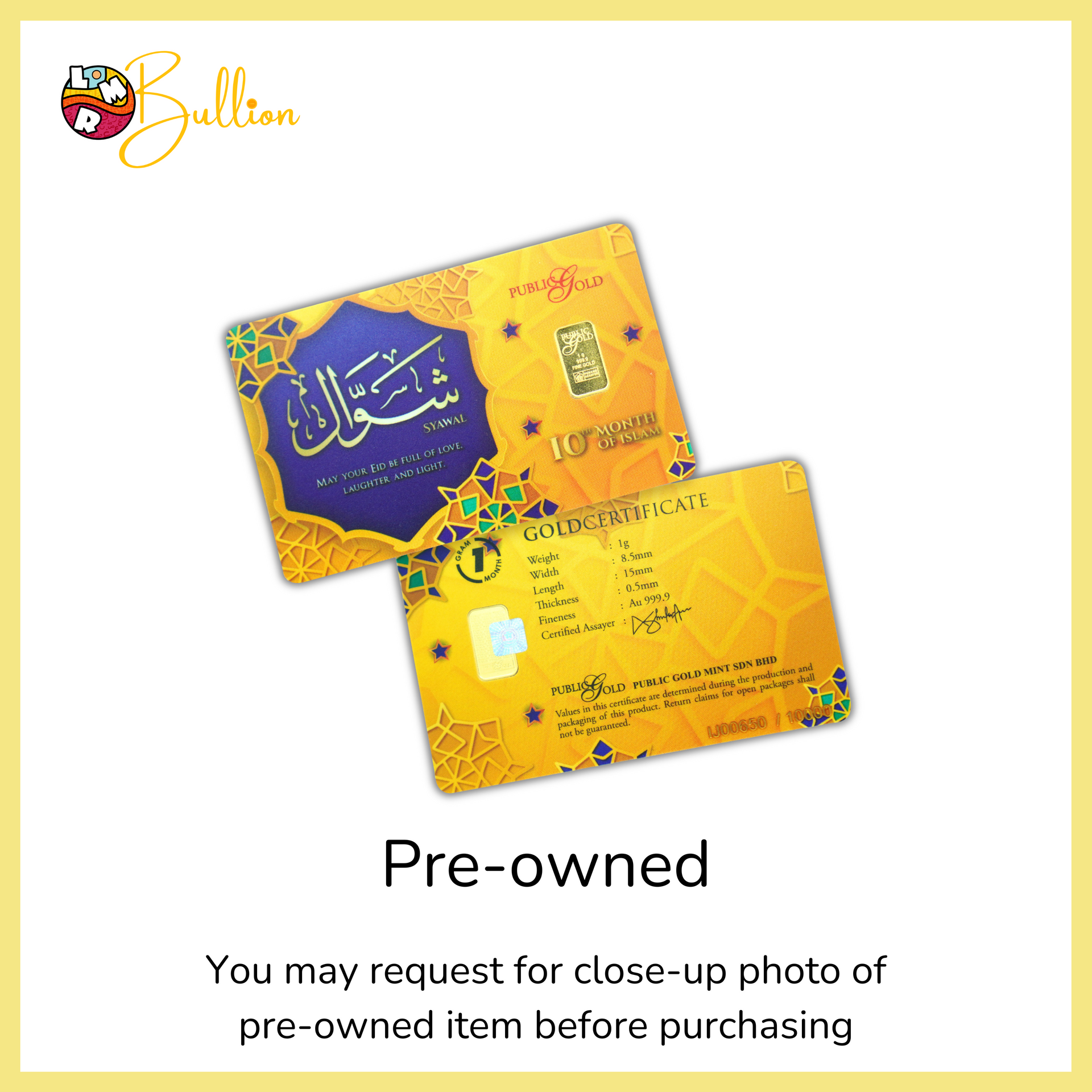 [PRE-OWNED] 1 gram Syawal - Card (Good Condition) – LMR Bullion